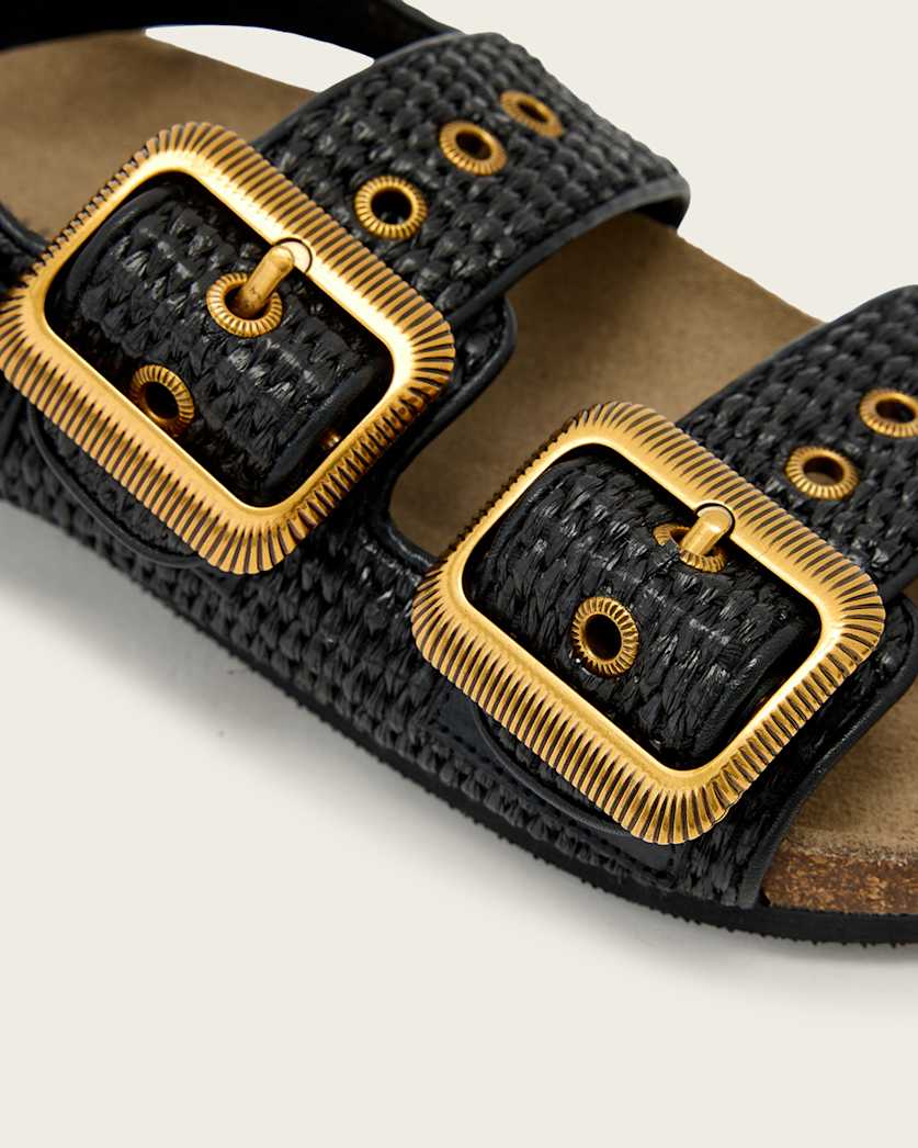 Staffa Raffia Buckle Sandals Black/Black | ALLSAINTS Canada